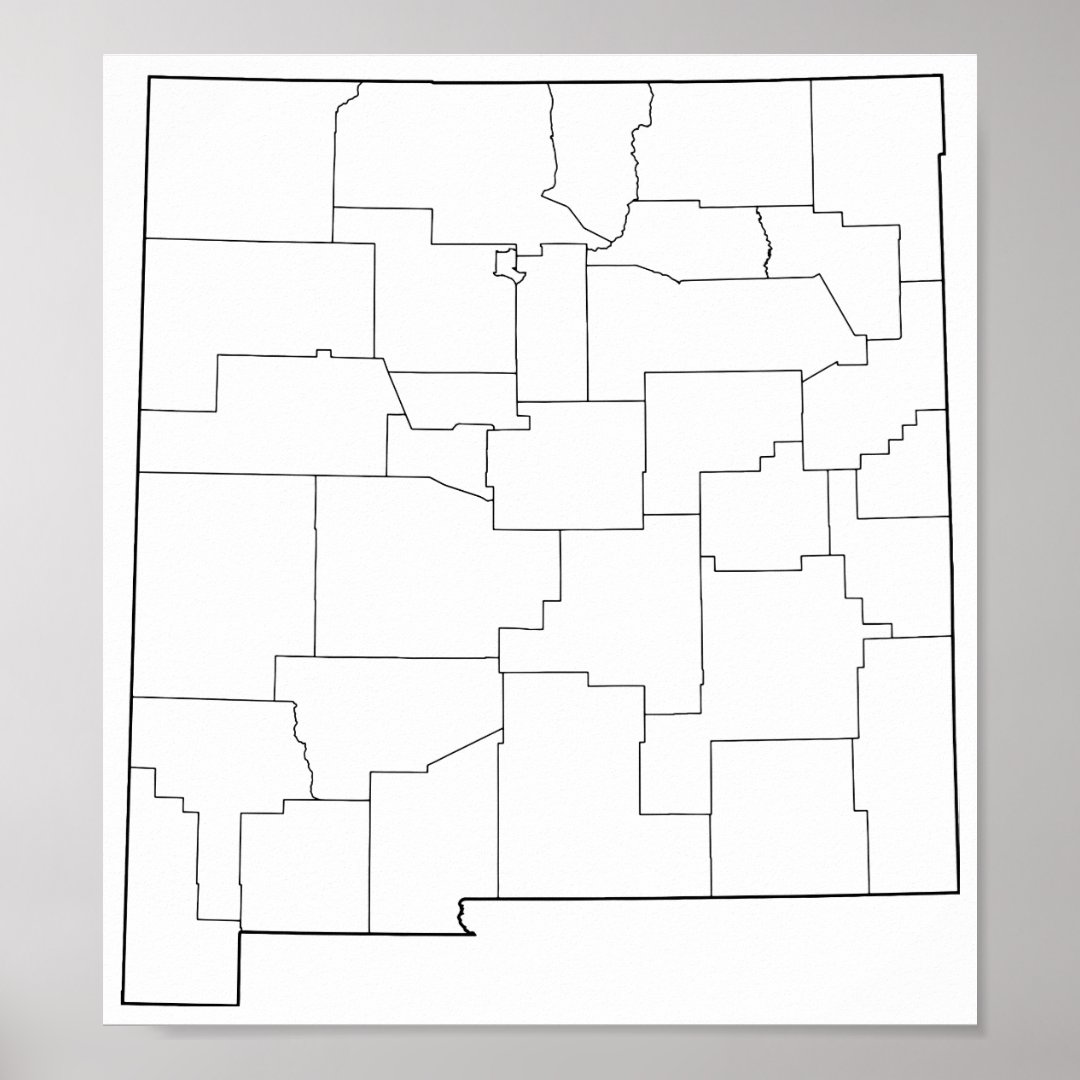 New Mexico Counties Blank Outline Map Poster | Zazzle