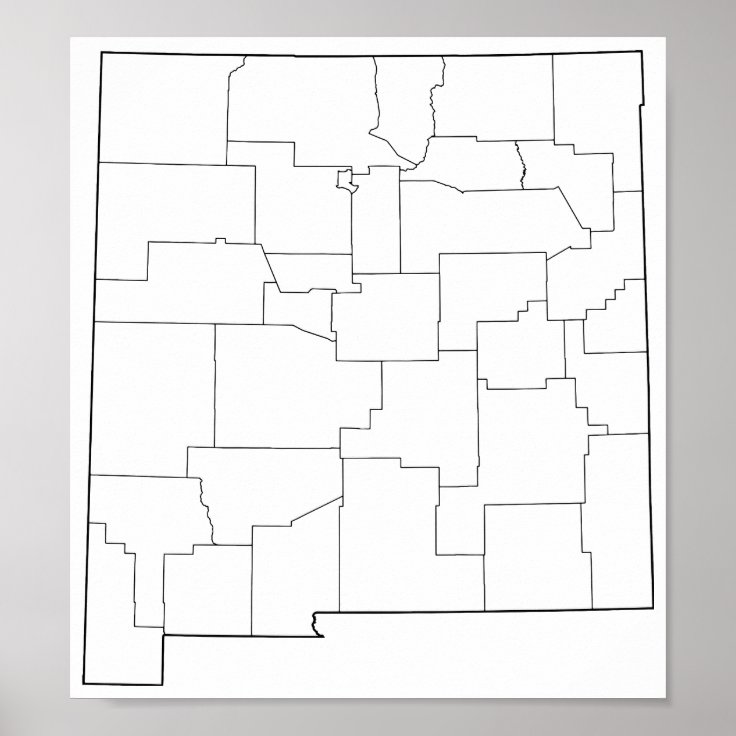 New Mexico Counties Blank Outline Map Poster | Zazzle