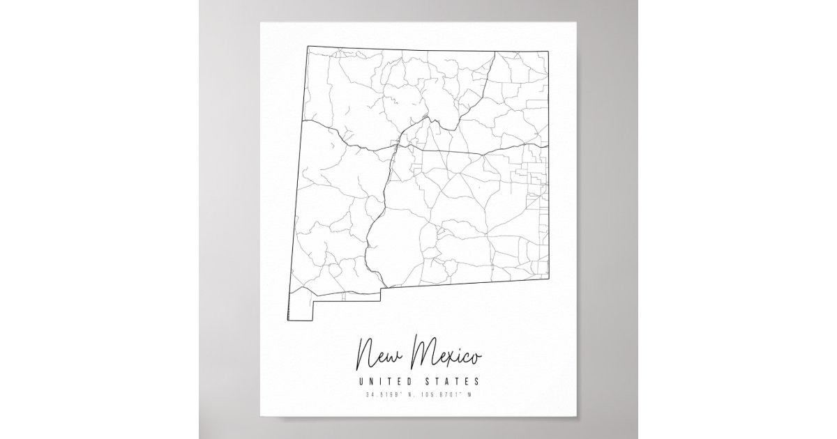 New Mexico Minimal Street Map Poster | Zazzle