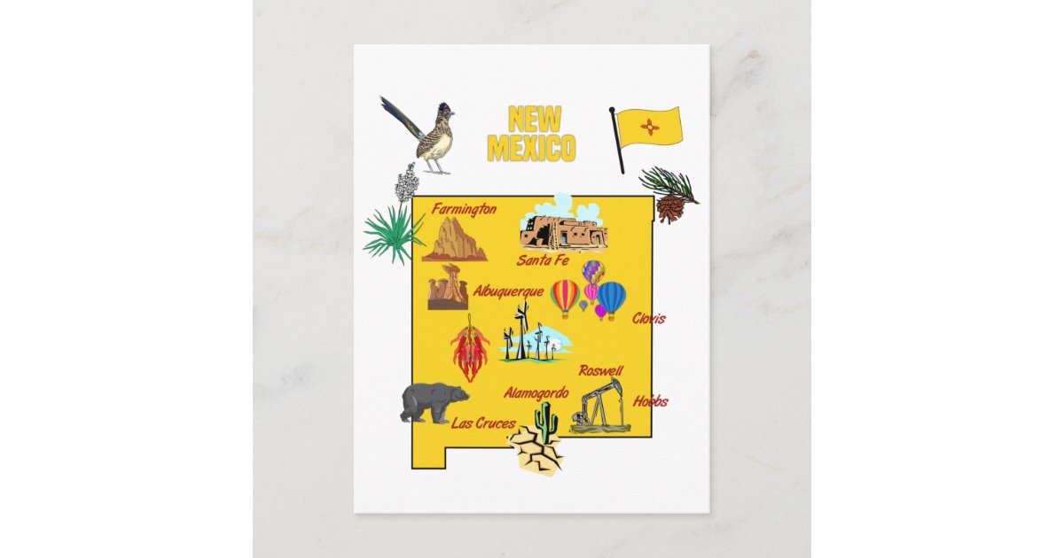New Mexico state Map with Tourist Destinations Postcard | Zazzle