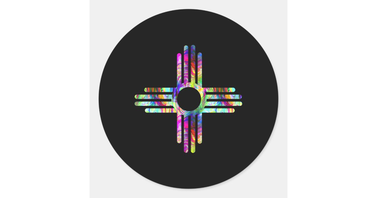 New Mexico State Zia Symbol Trippy Multi Color Pri Classic Round ...