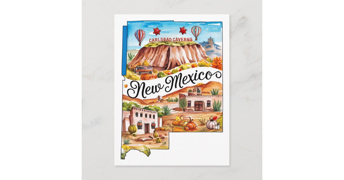 New Mexico USA State Shaped Vintage Watercolor Postcard | Zazzle