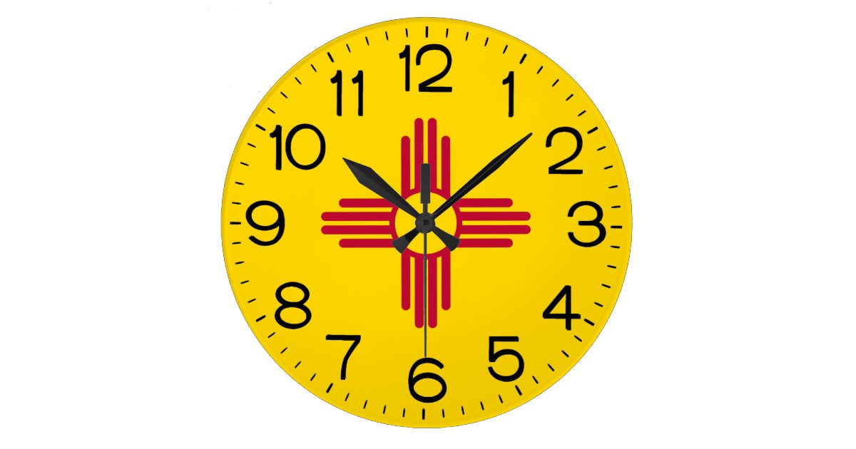 New Mexico Zia Sun Flag Clock 2 Sizes Clouds | Zazzle.com