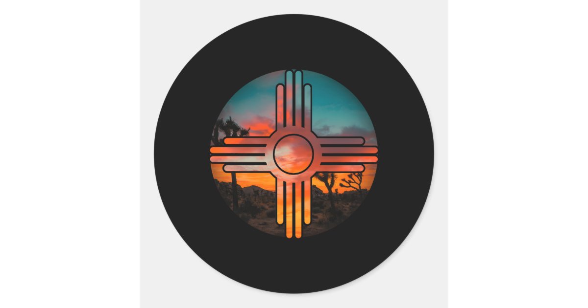 New Mexico Zia Symbol And Landscape Classic Round Sticker | Zazzle