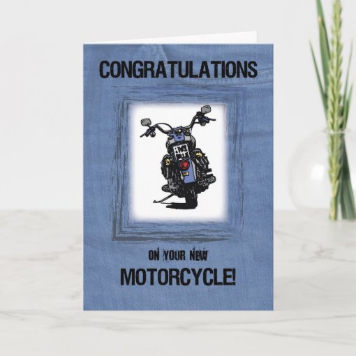 New Motorcycle Congratulations on Jeans Look Card | Zazzle