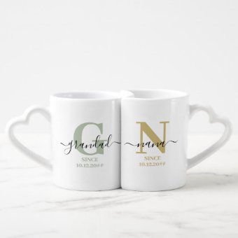 New Nana and Grandad Monogram Green and Ochre Coffee Mug Set | Zazzle