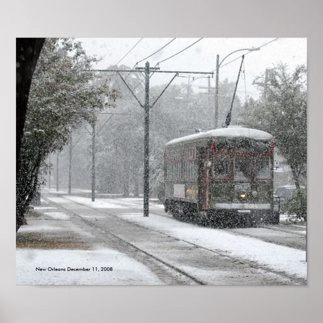 New Orleans Streetcar Snow Poster | Zazzle