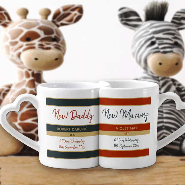 New Parents Contemporary Striped Personalized Coffee Mug Set | Zazzle