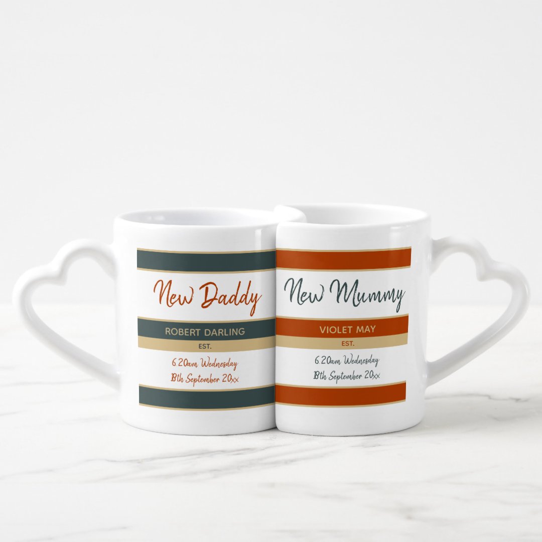 New Parents Contemporary Striped Personalized Coffee Mug Set | Zazzle