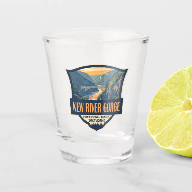 New River Gorge National Park Illustration Retro Shot Glass | Zazzle
