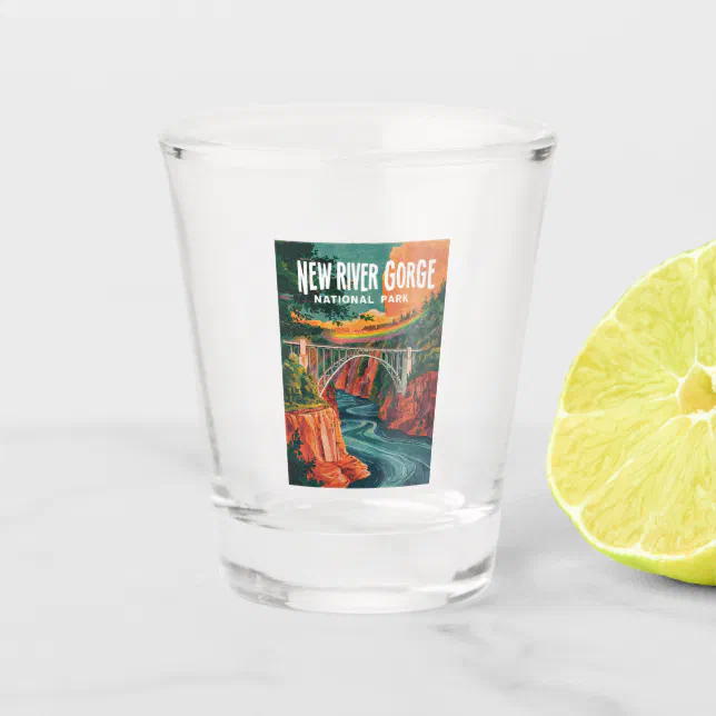 New River Gorge National Park Watercolor Design Shot Glass | Zazzle