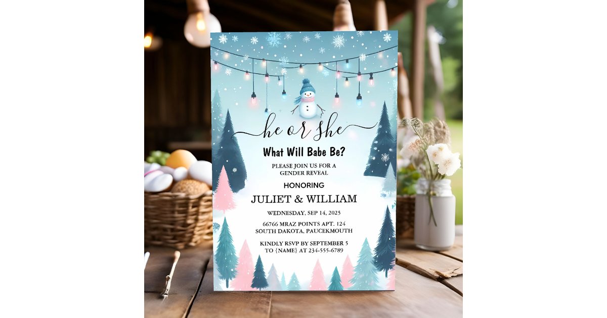 New Rustic Snow Cold Ice Cozy Winter Gender Reveal Invitation | Zazzle