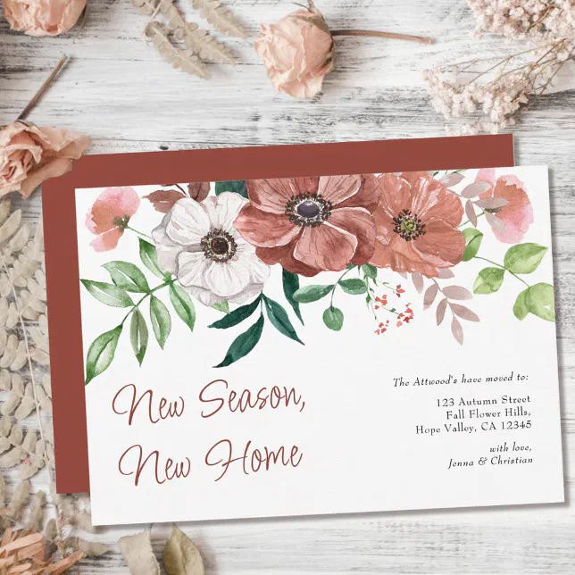 New Season New Home Autumn Flower Fall Moving Announcement | Zazzle