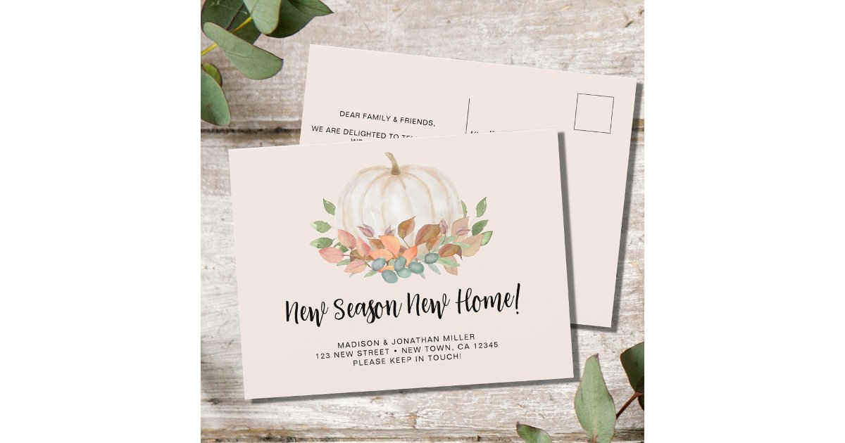 New Season New Home Fall Autumn Pumpkin Moving Announcement Postcard ...