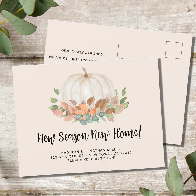 New Season New Home Fall Autumn Pumpkin Moving Announcement Postcard ...