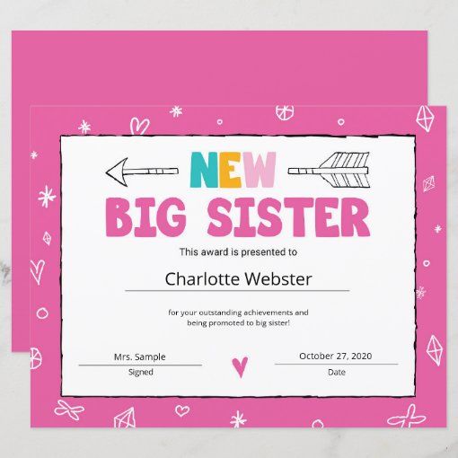 New Sister Certificate Sibling Certificate Award | Zazzle