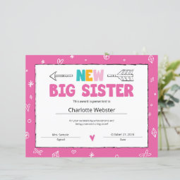 New Sister Certificate Sibling Certificate Award | Zazzle