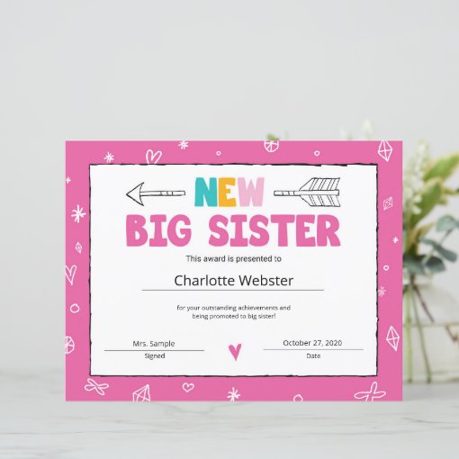 New Sister Certificate Sibling Certificate Award | Zazzle