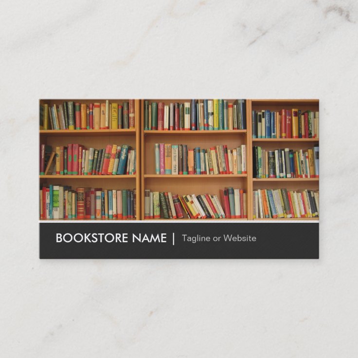 New Used Bookstore Library - Book Shelves Picture Business Card | Zazzle