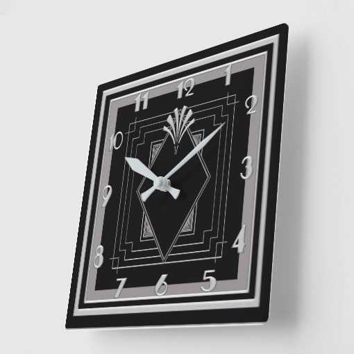 New Very Art Deco (Silver/Black) Square Wall Clock | Zazzle