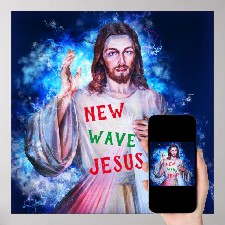 New Wave Jesus Waving From Heaven Christian Poster | Zazzle