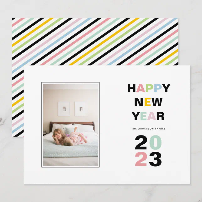 New Year 2023 minimalist colorful typography photo Holiday Card | Zazzle