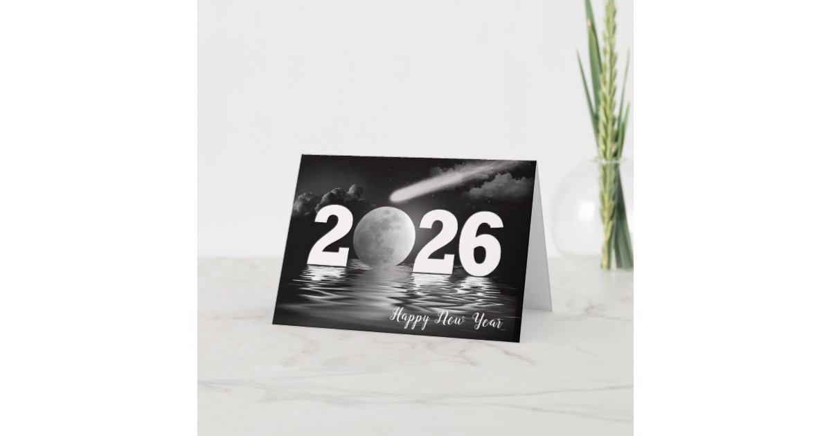 New Year 2026 Moon and Comet Card | Zazzle