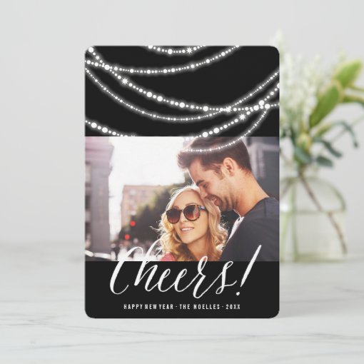 New Year Cheer Sparkling Lights Holiday Photo Card | Zazzle