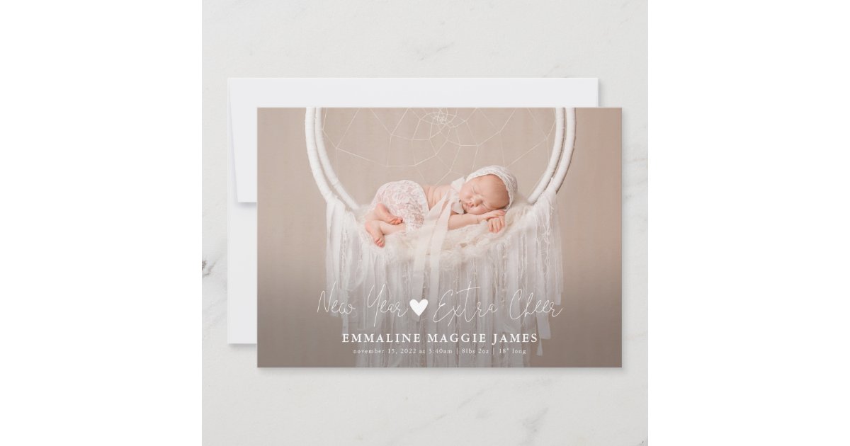 New Year Extra Cheer Baby Photo Birth Announcement | Zazzle