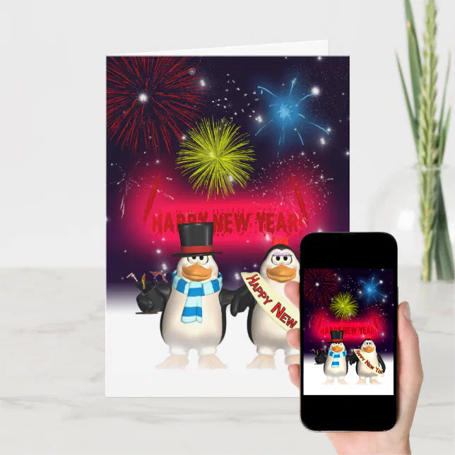 New Year Greeting Card - Happy New Year Penguins | Zazzle