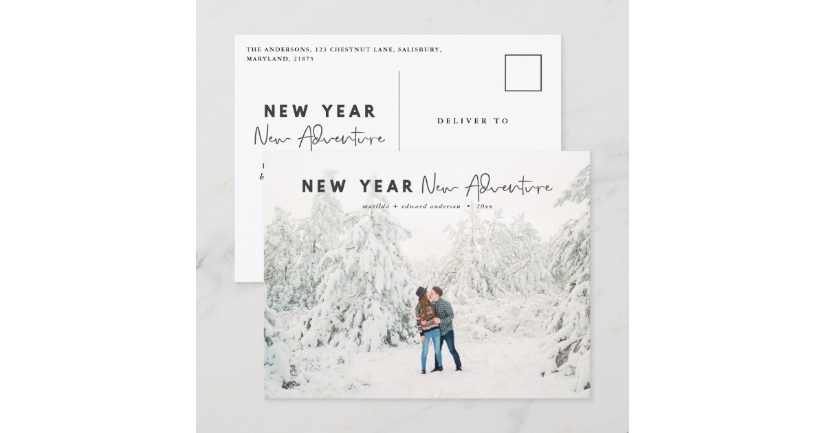 New year new adventure photo holiday postcard | Zazzle