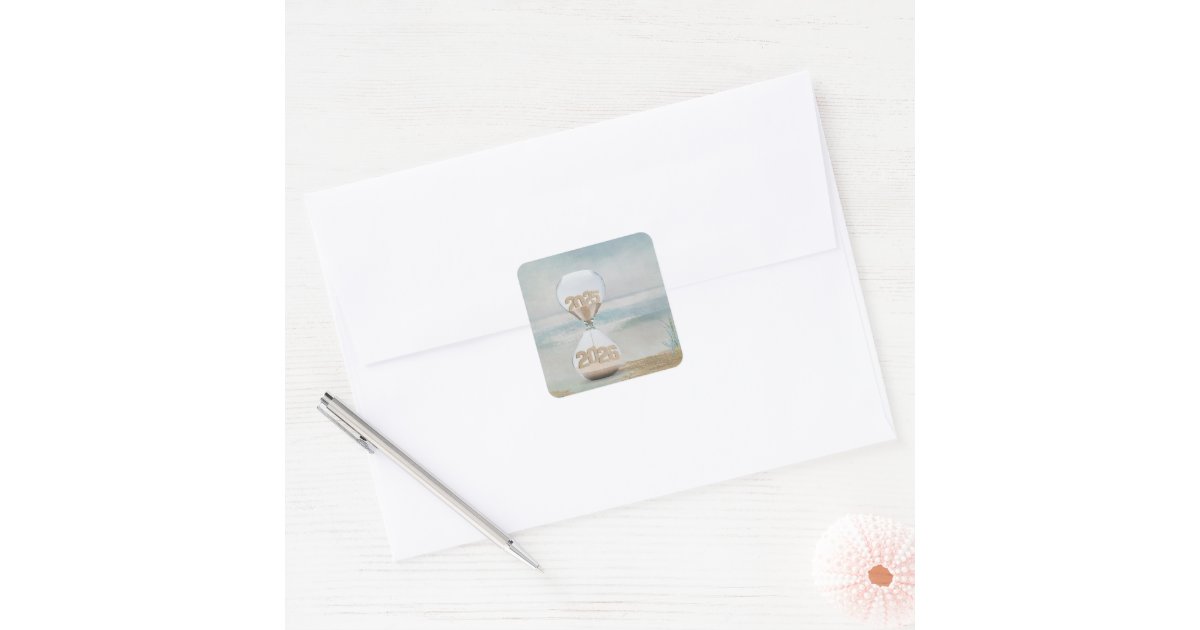 New Year's Eve 2026 Sand Timer Square Sticker | Zazzle