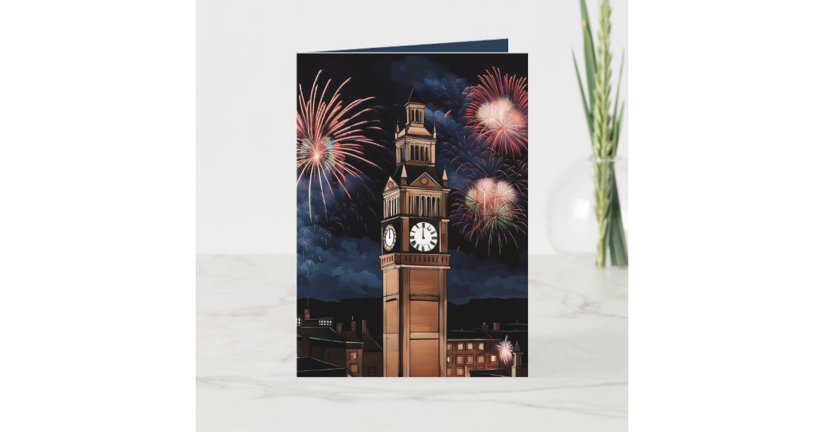New Year's Eve Clock Tower Card | Zazzle