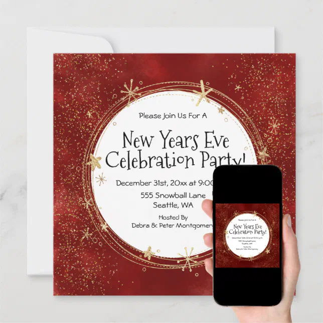 New Year's Eve, Gold Stars, Party Invitation | Zazzle
