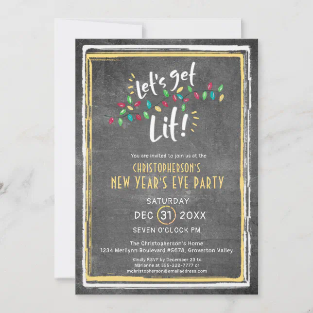 New Year's Eve LET'S GET LIT Party Invitation | Zazzle