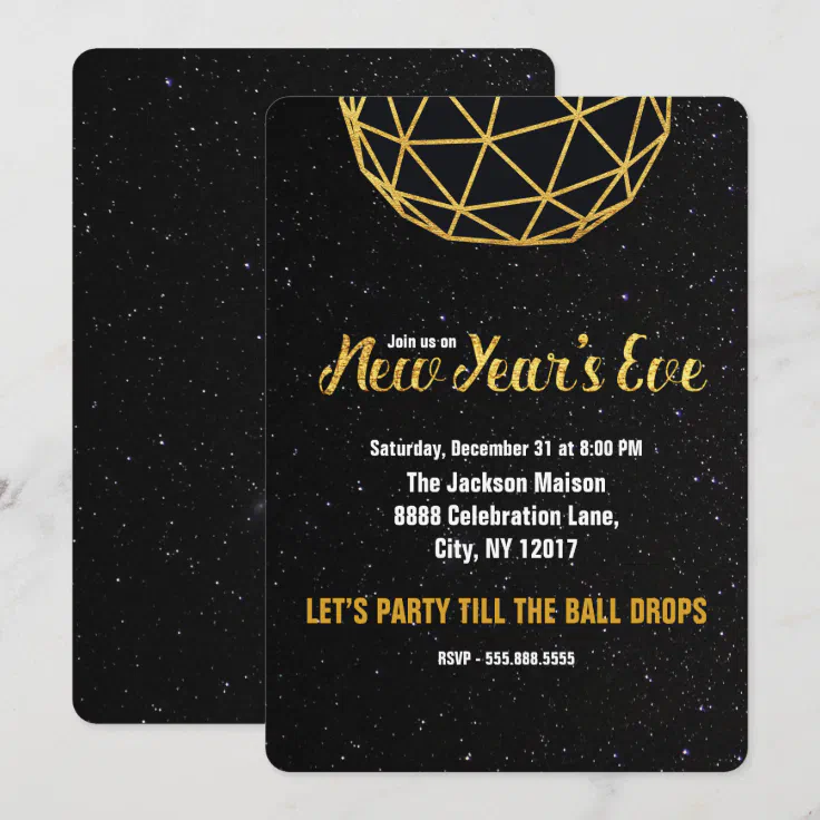New Year's Eve Party, Ball Drop, Faux Gold, Invitation | Zazzle
