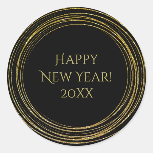 New Year's Eve Roaring 20s Black Gold Glitter Classic Round Sticker ...