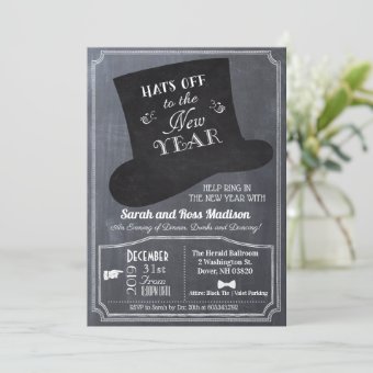 New Years Eve Top Hat Chalk Invitation | Zazzle