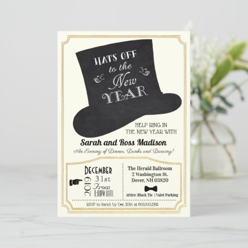 New Years Eve Top Hat Invitation | Zazzle