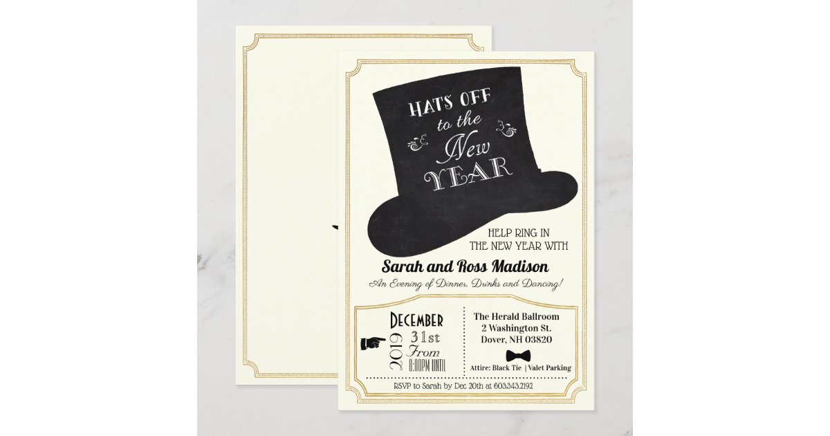 New Years Eve Top Hat Invitation | Zazzle