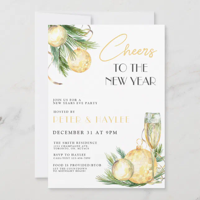 New Years Eve White and Gold Party Invitation | Zazzle