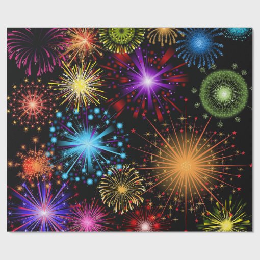 New Years fireworks party pattern wrap Wrapping Paper | Zazzle