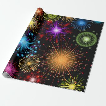 New Years fireworks party pattern wrap Wrapping Paper | Zazzle