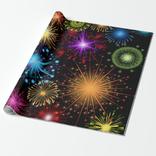 New Years fireworks party pattern wrap Wrapping Paper | Zazzle