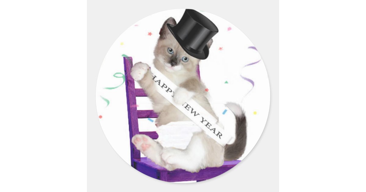 New Year's Kitten Classic Round Stickers | Zazzle