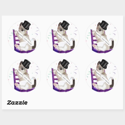 New Year's Kitten Classic Round Stickers | Zazzle