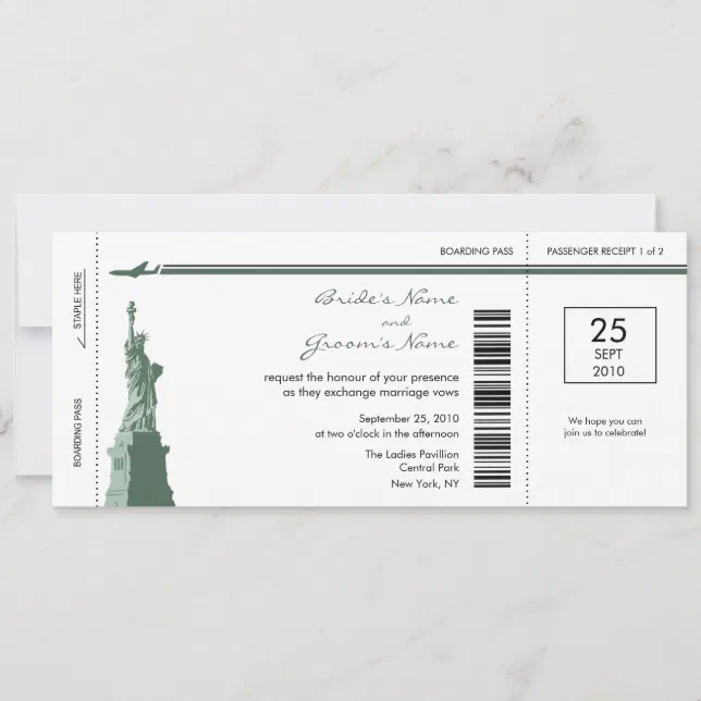 New York Boarding Pass Wedding Invitations | Zazzle