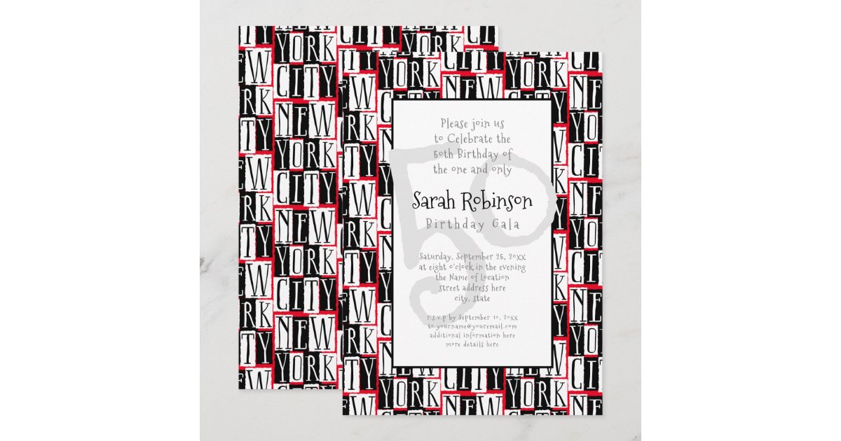 New York City 50th Birthday Party Manhattan Chic Invitation | Zazzle