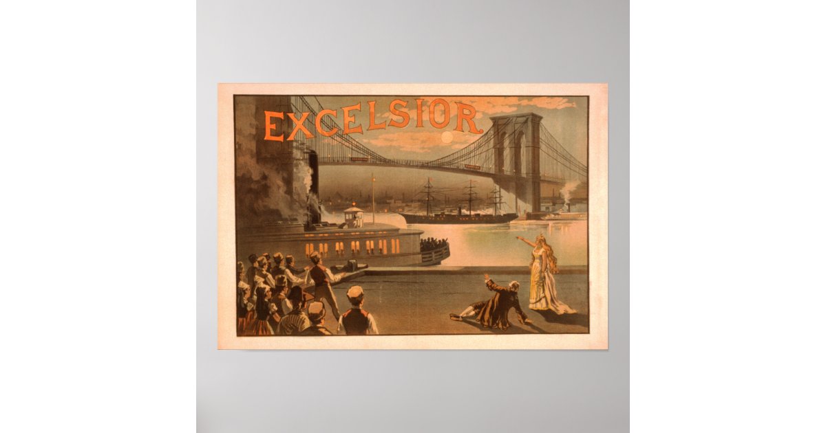New York City Brooklyn Bridge "Excelsior" Poster | Zazzle