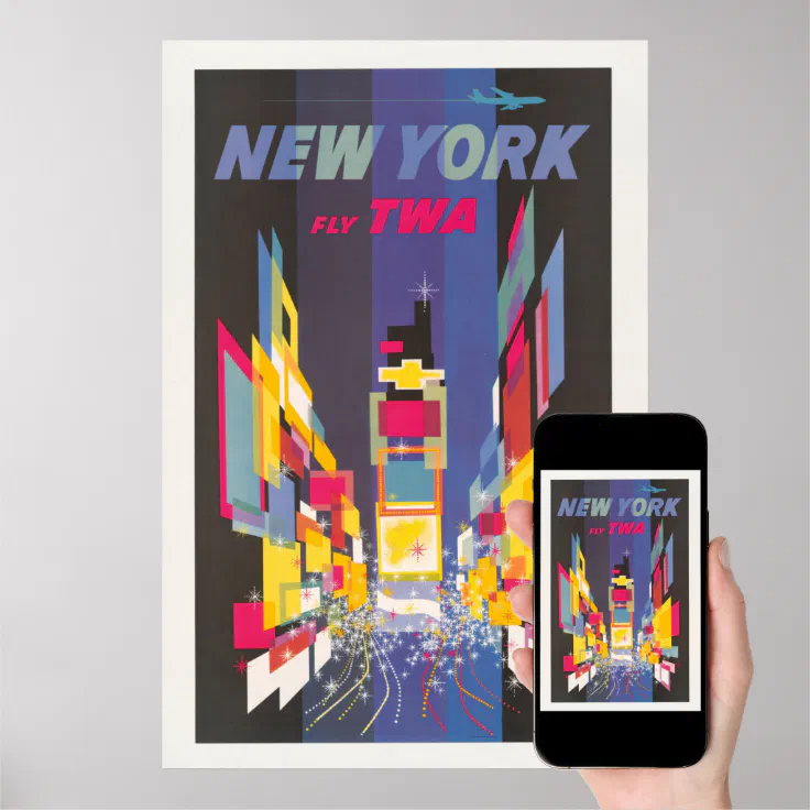 New York City Colorful Times Square Vintage Travel Poster | Zazzle